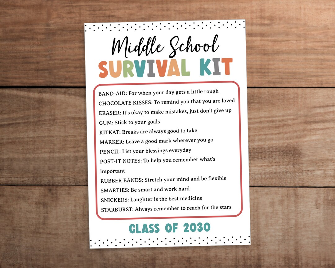 Editable Middle School Student Survival Kit Printable Boho Colors - Etsy