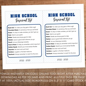 Editable High School Class Survival Kit Printable Welcome Back to ...