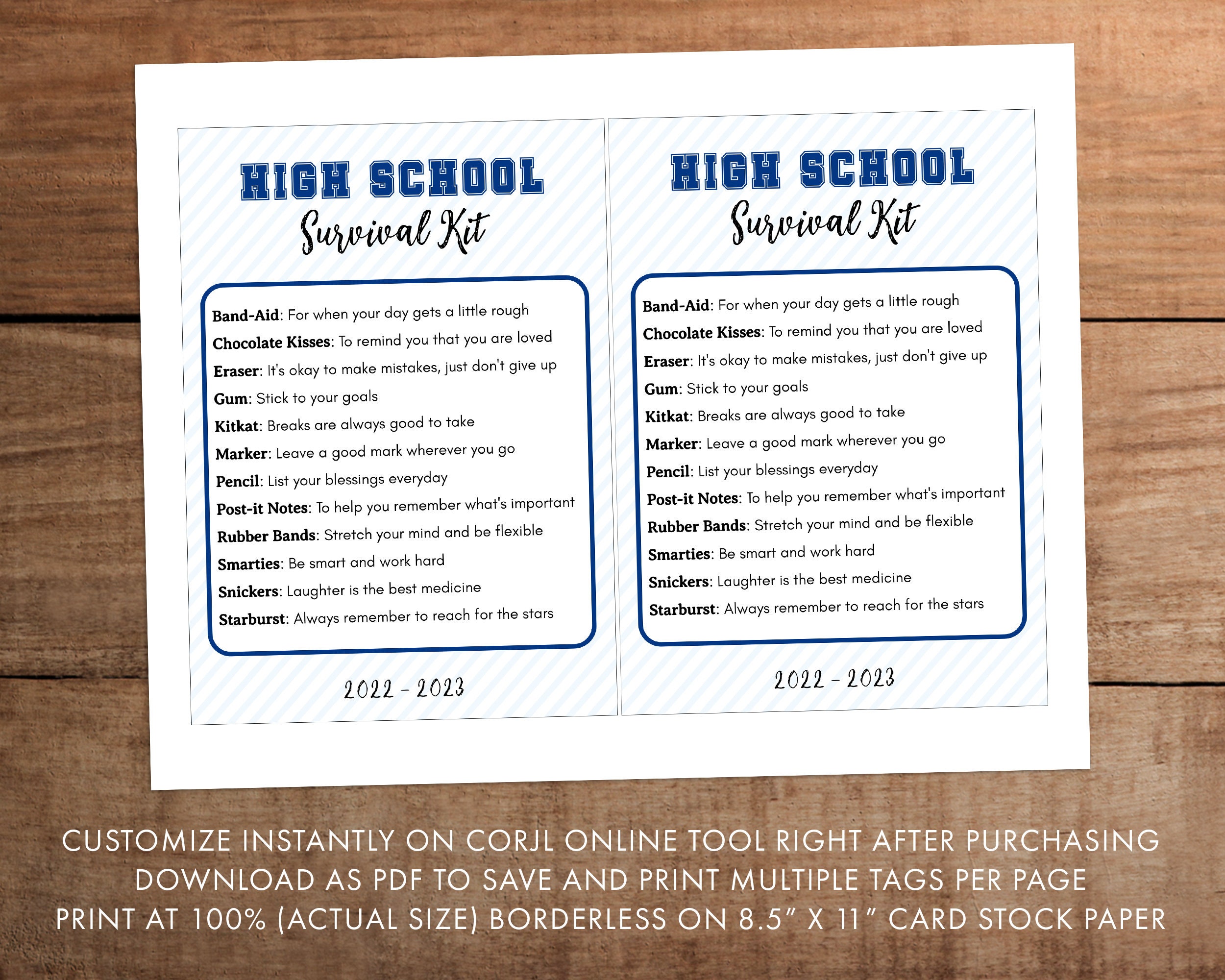 Editable High School Survival Kit Printable Class of 2025 - Etsy Canada