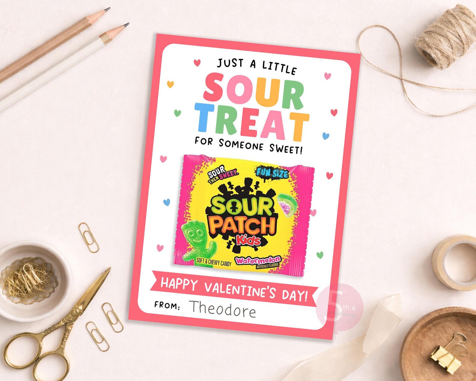Valentine's Day Sour Gummy Candy Gift Tag Card Printable Kids Classroom ...