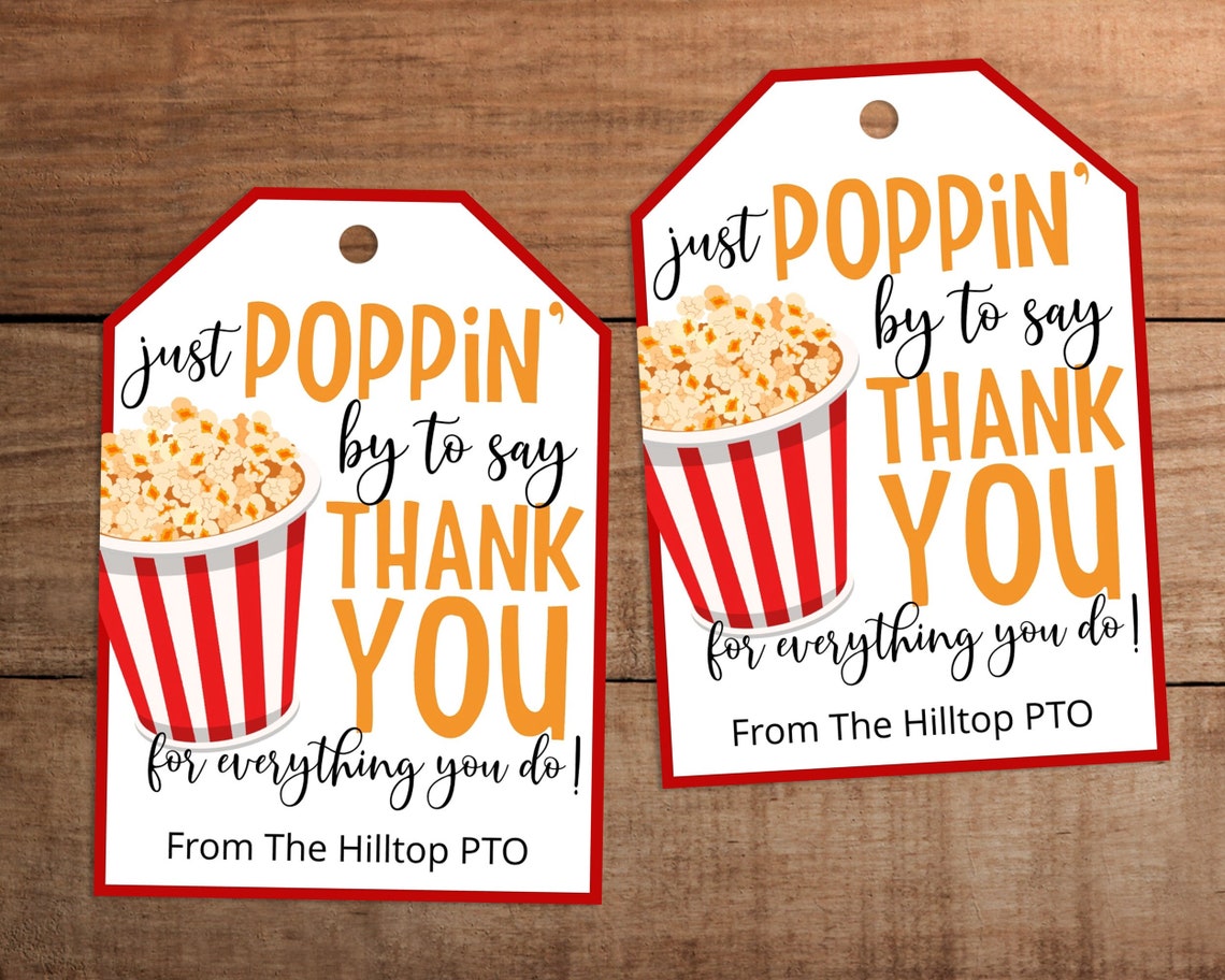 Editable Popcorn Thank You Gift Tag Printable for Teachers - Etsy