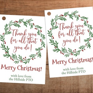 Editable Christmas Thank You Gift Tag: Teacher, Nurse, Staff (digital ...