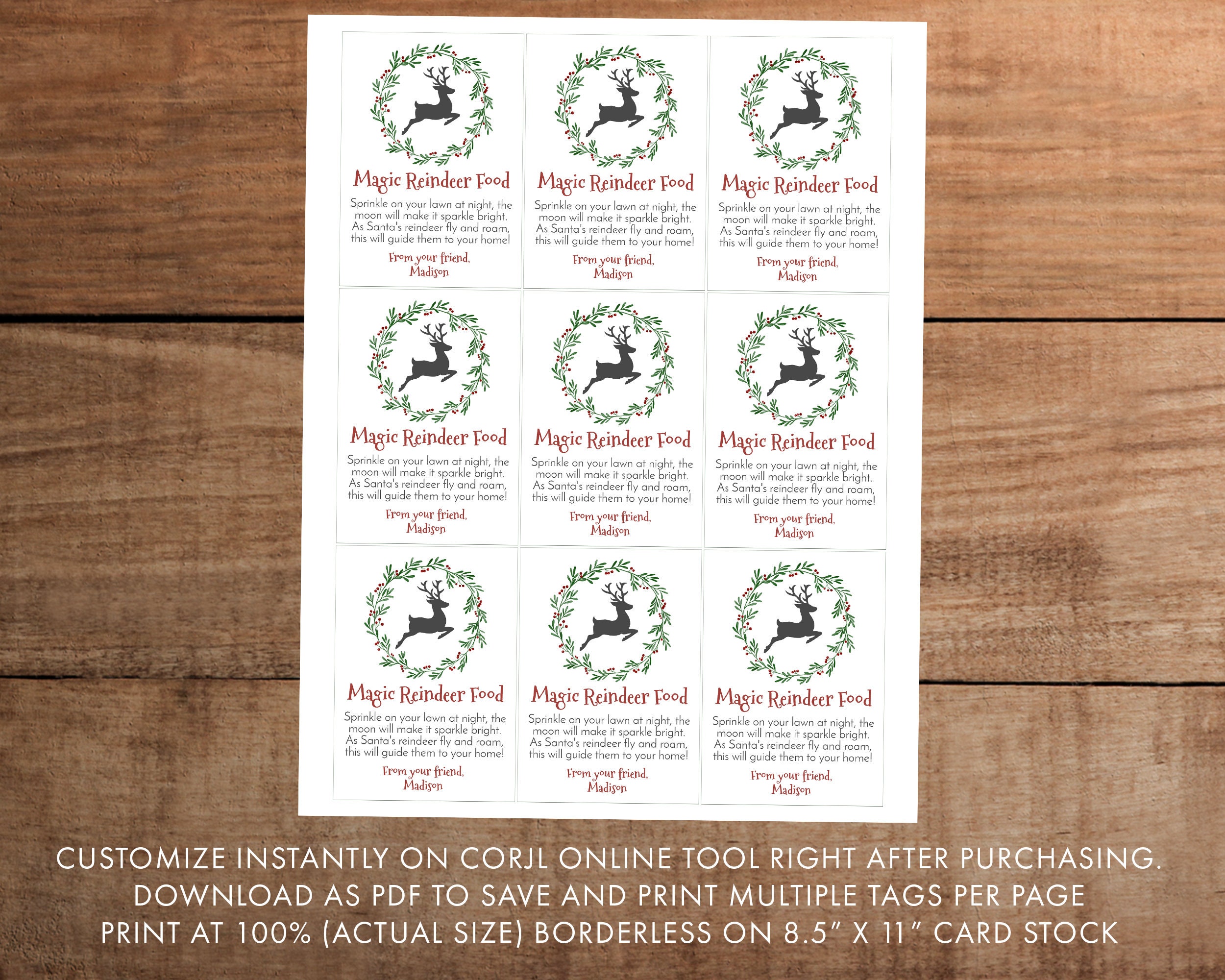 Magic Reindeer Food Christmas Gift Tag Printable, Editable Christmas ...
