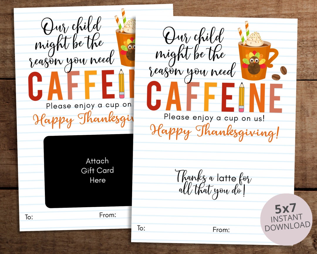 Teacher Appreciation Thanksgiving Gift Card Holder Printable for Coffee ...