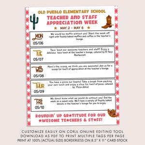 Western Cowboy Theme Teacher and Staff Appreciation Week Itinerary ...