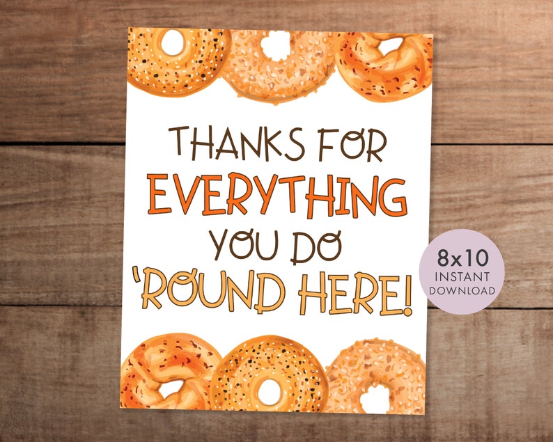 Bagel Bar Sign Employee Staff Volunteer Teacher Appreciation Printable ...