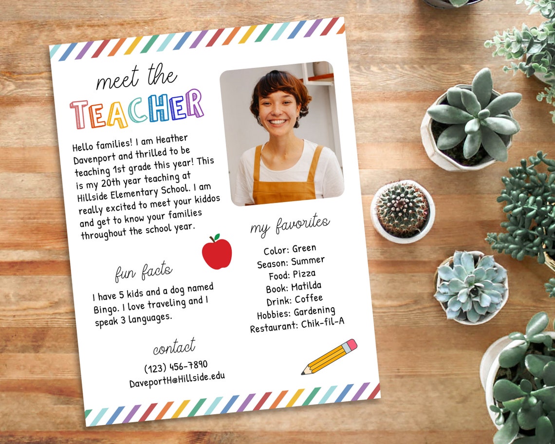 Editable Meet the Teacher Printable Template, Back to School, First Day ...