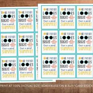 Sunglasses Shades Party Favor Gift Tag End of School Year Summer Break ...