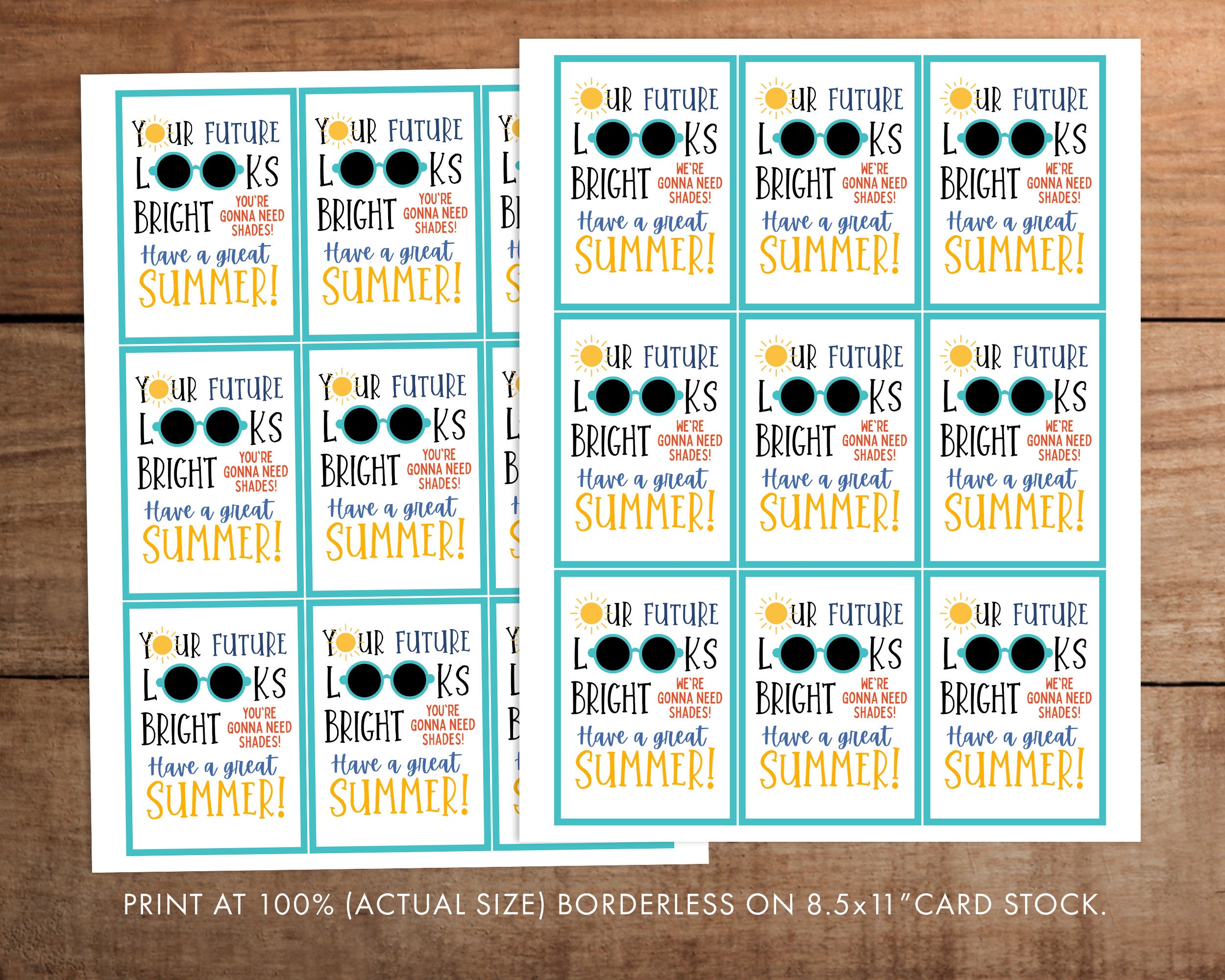 Printable Sunglasses Summer Favor Tags: Future Looks Bright Graduation ...