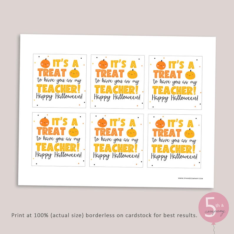 Halloween Gift Tag Printable, It's A Treat to Have You as My Teacher ...