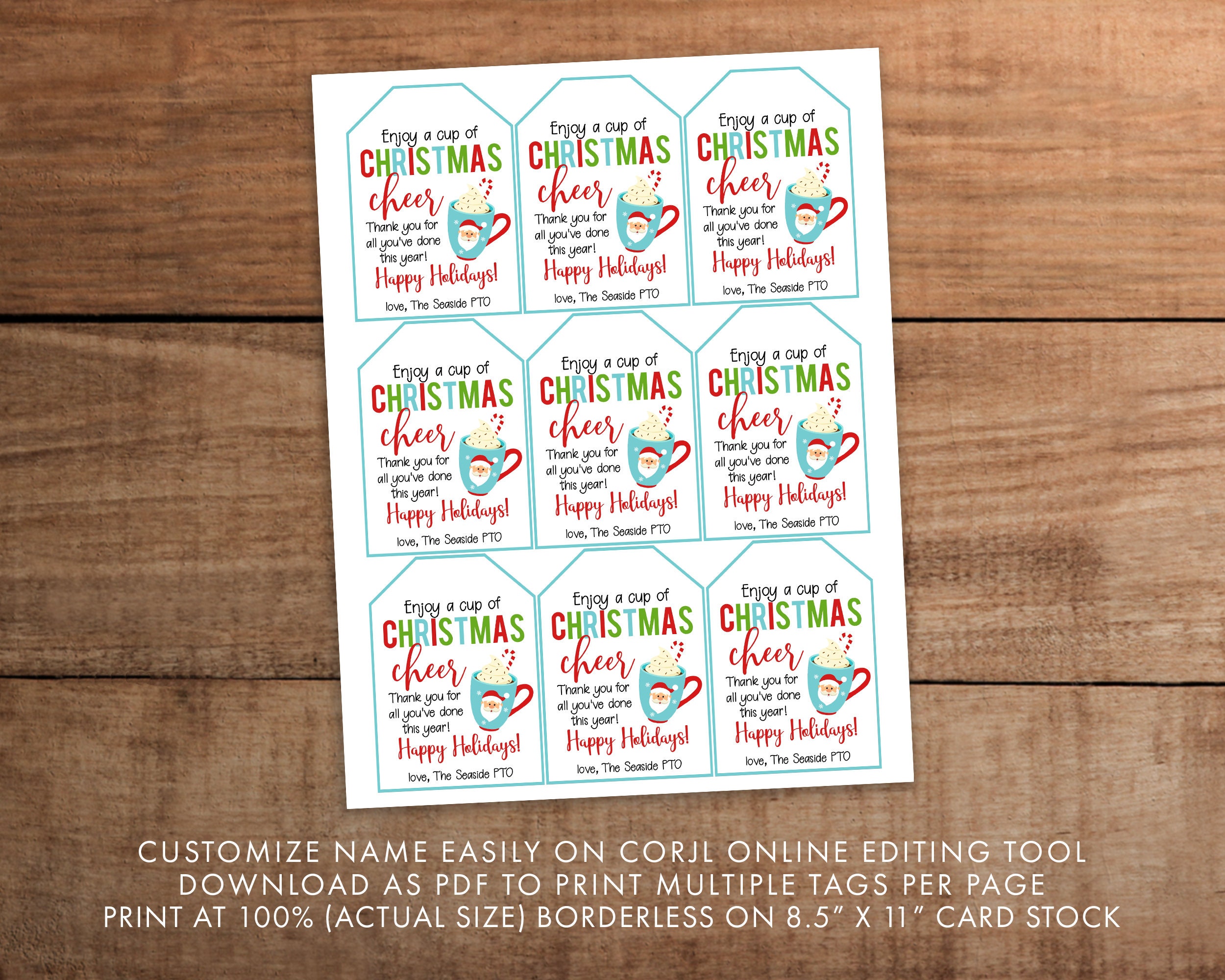 Editable Christmas Gift Tag Printable Coffee Hot Cocoa Caffeine Treats ...