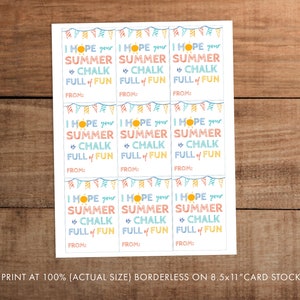 Summer Chalk Gift Tag Printable: End of School Year Favor (PDF) - Etsy