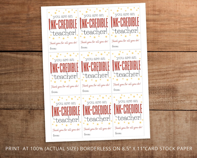 Pen Thank You Gift Tag Printable for Inkcredible Teacher - Etsy