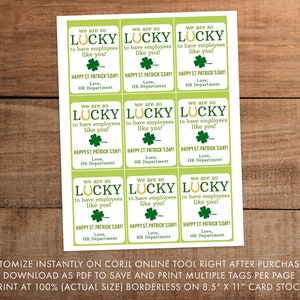 Editable St. Patrick's Day Gift Tag Printable for Employee Appreciation ...