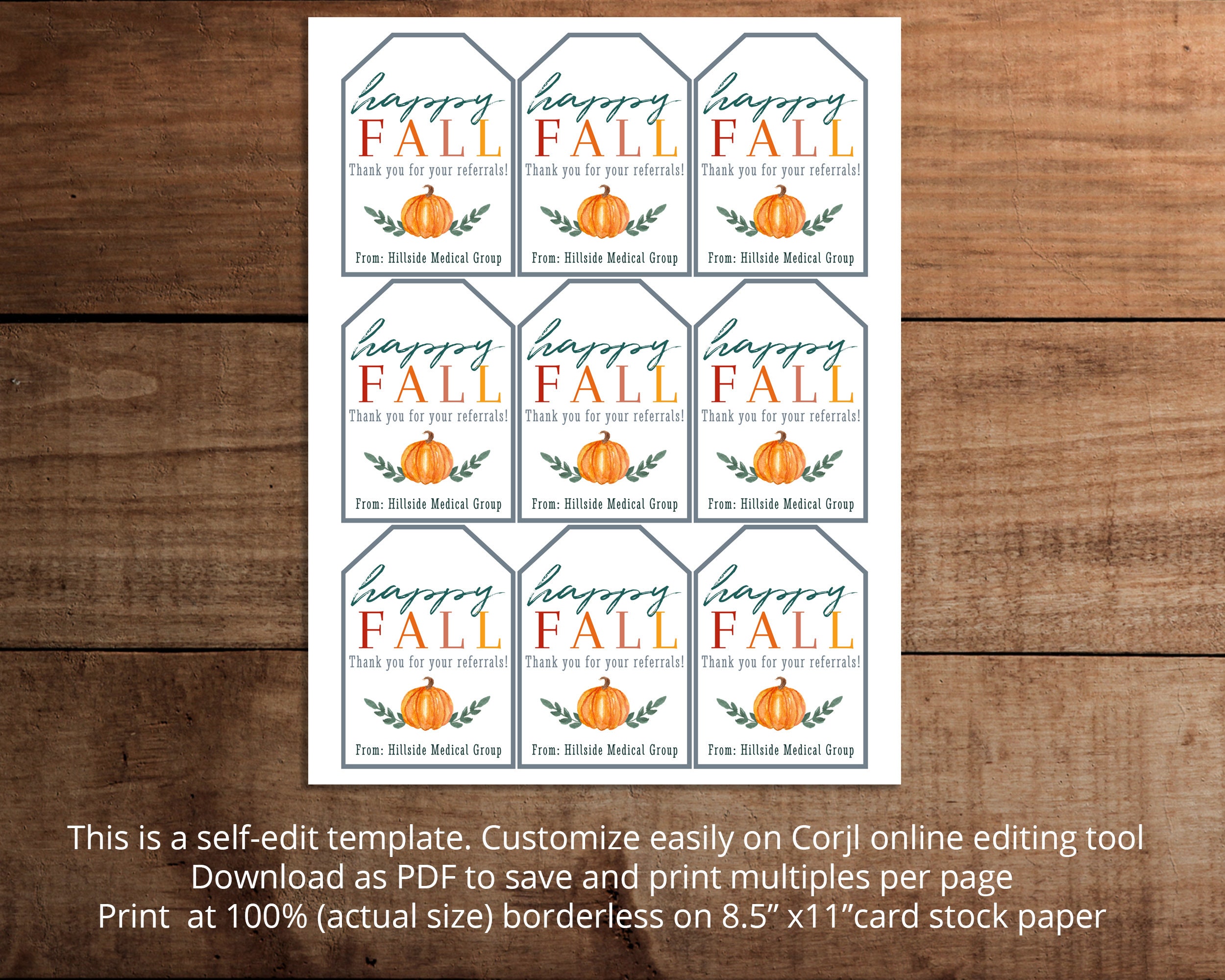 Fall Autumn Thank You Gift Tag Printable Realtor Pop by Tags | Etsy