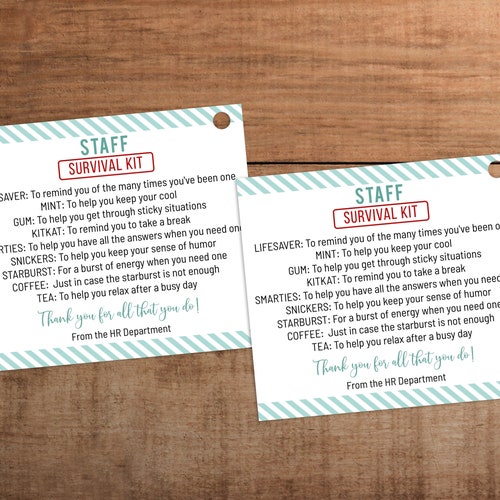 Staff Survival Kit Printable Template Editable Employee - Etsy Canada