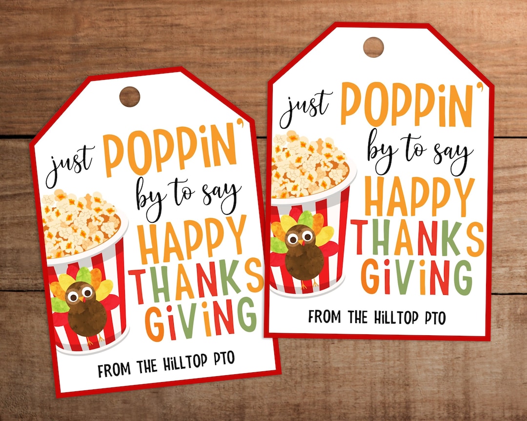 Thanksgiving Popcorn Appreciation Gift Tag Printable for Teacher Nurse ...