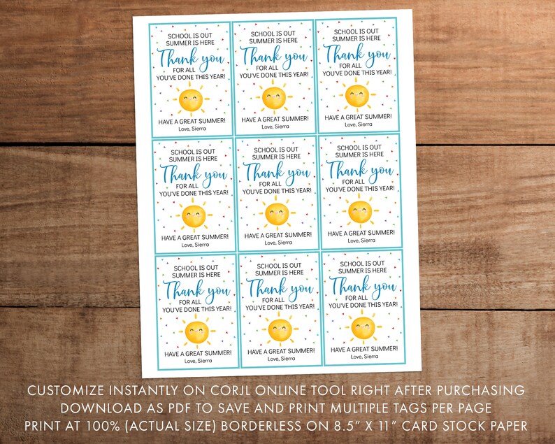 Editable End of School Year Teacher Appreciation Gift Tag - Etsy