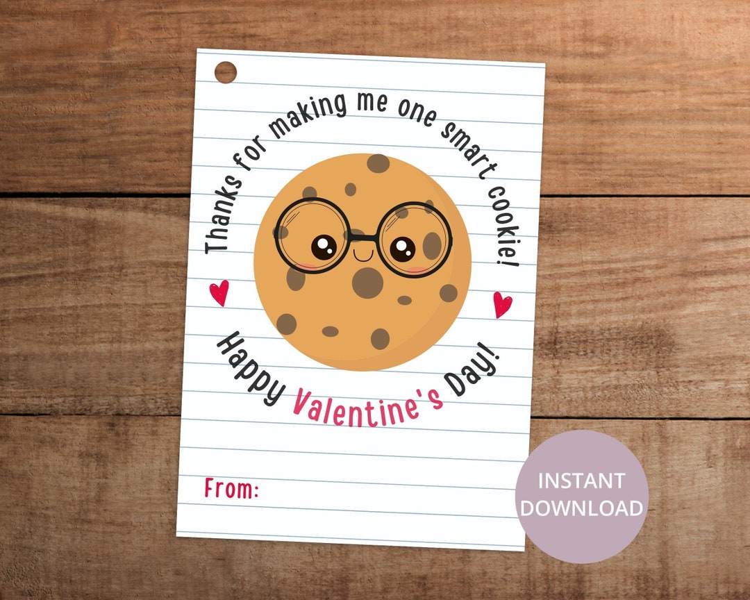 Instant Download Kids Valentine Smart Cookie Gift Tag Printable for ...