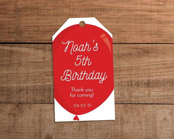 Editable Red Balloon Theme Birthday Party Thank You Favor Tag - Etsy