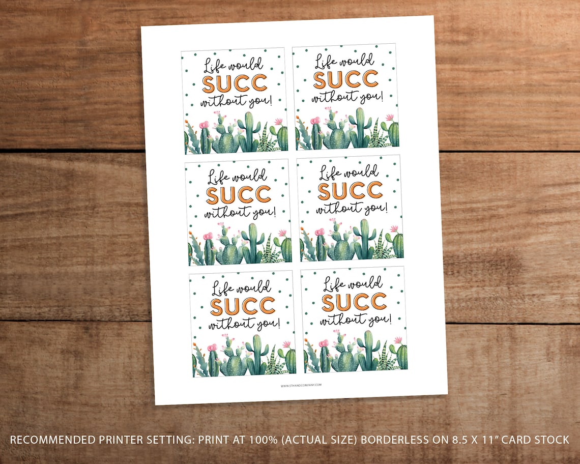 Succulent Gift Tag Printable for Coworker Staff Employee Teacher Nurses ...