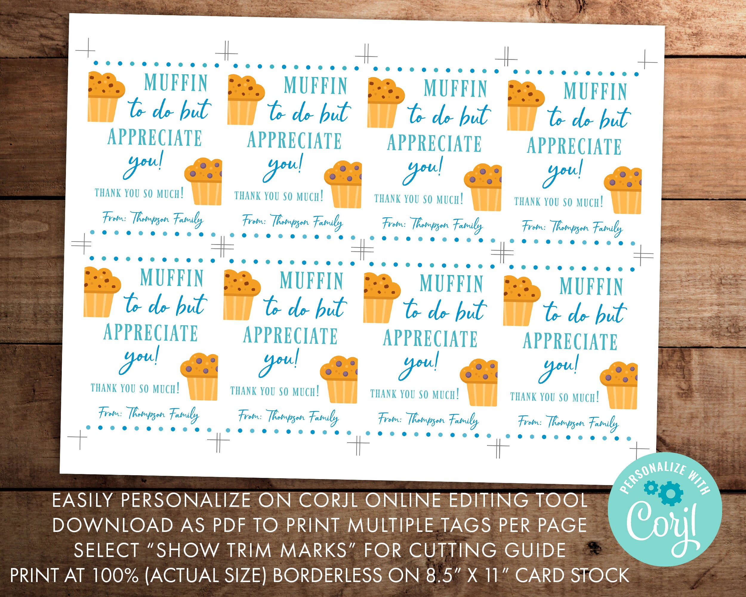 Muffin Gift Tag Printable for Teacher Nurse Staff Employee - Etsy