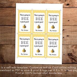 Editable Bee Theme Back to School Gift Tag First Day of Class Favor Tag ...