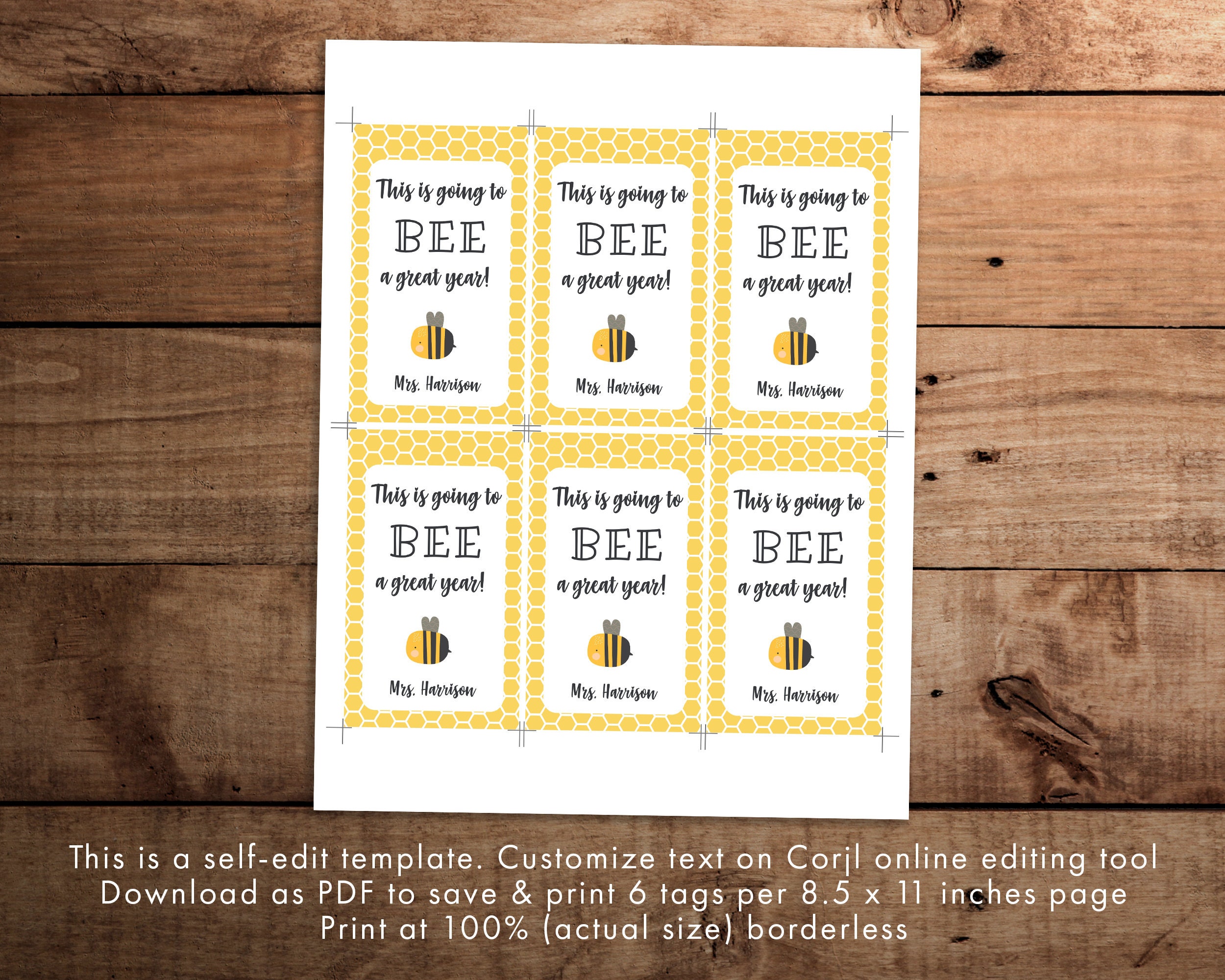 Editable Back to School Bee Gift Tag Printable for Students Teachers ...