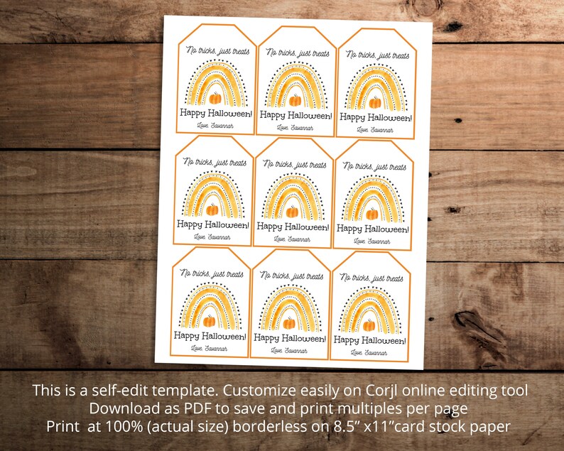 Editable Halloween Gift Tag Printable No Tricks Just Treats - Etsy