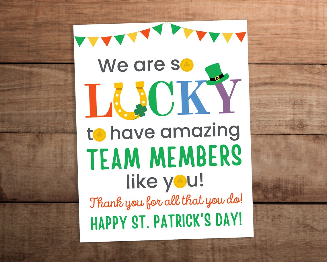 St. Patrick's Day Staff Appreciation Sign: Lucky Team Printable (PDF ...