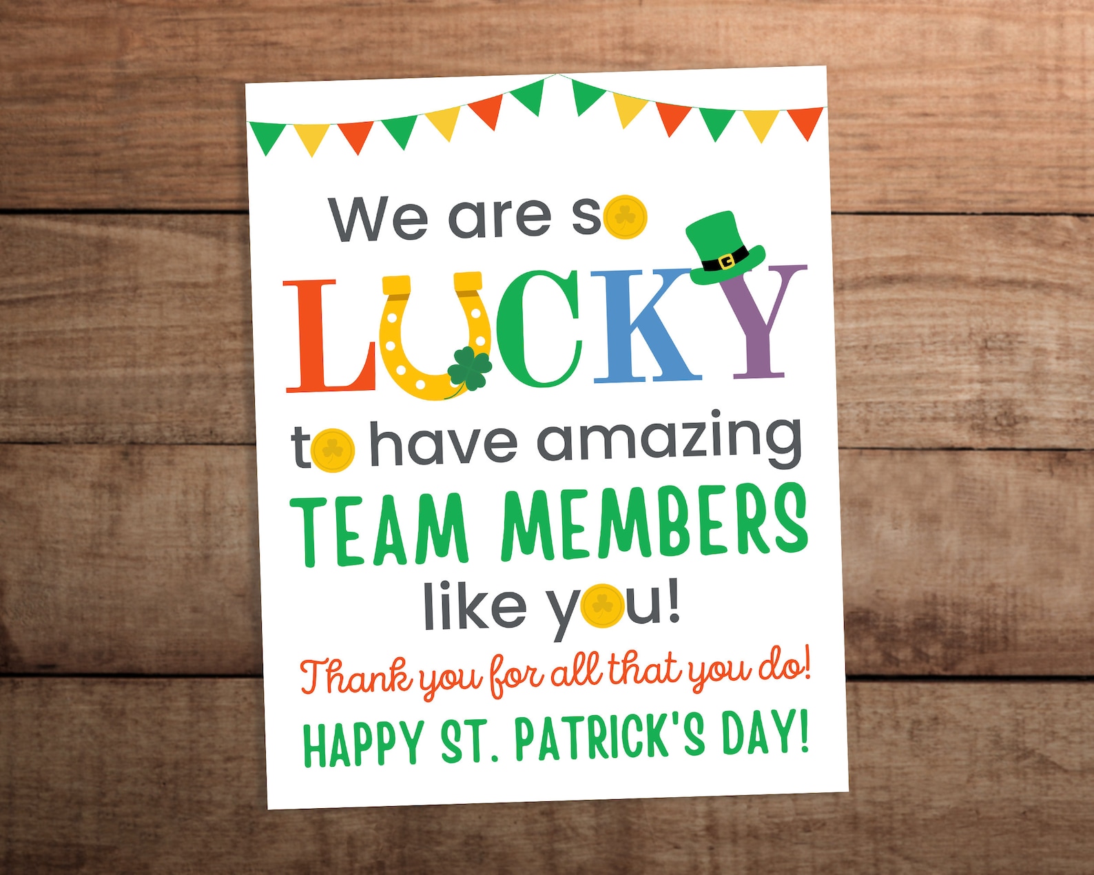 St. Patrick's Day Staff Appreciation Sign: Lucky Team Printable (PDF ...