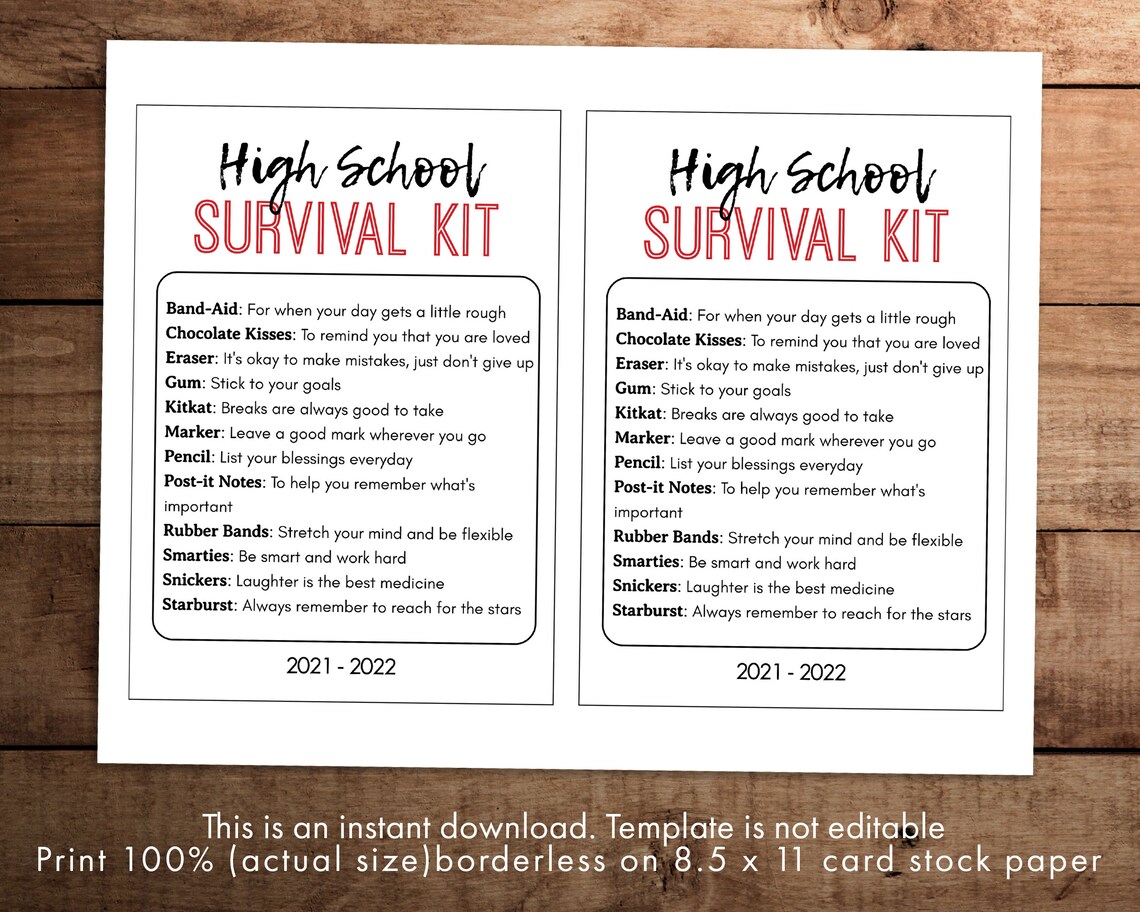 High School Student Survival Kit Printable Welcome Back to - Etsy