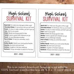 High School Student Survival Kit Printable Welcome Back to - Etsy