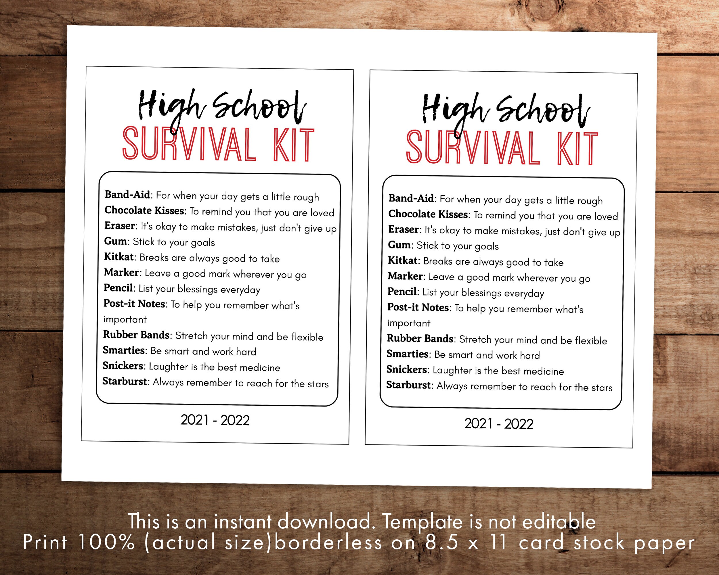 High School Student Survival Kit Printable Welcome Back to - Etsy UK