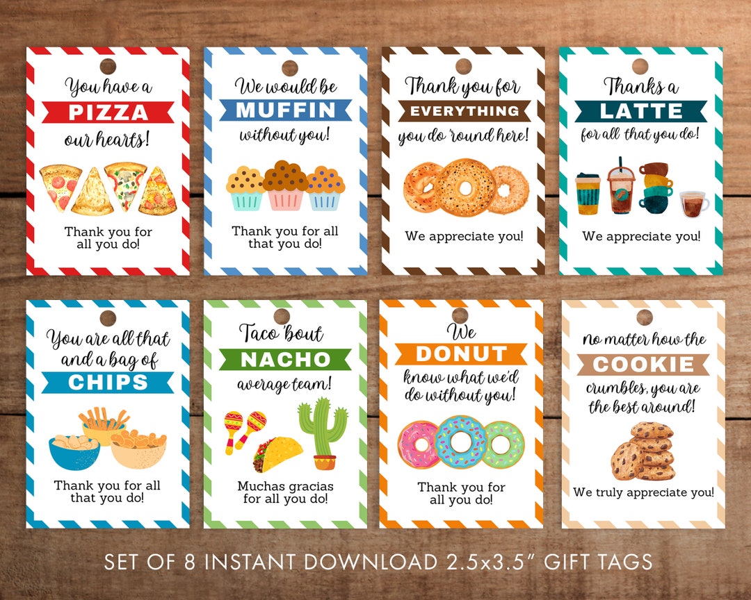 Set of 8 Appreciation Pun 2.5x3.5" Gift Tag Printables for Teacher ...