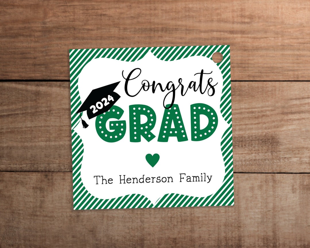 Editable Class of 2024 Graduation Gift Tag Printable Green Congrats ...