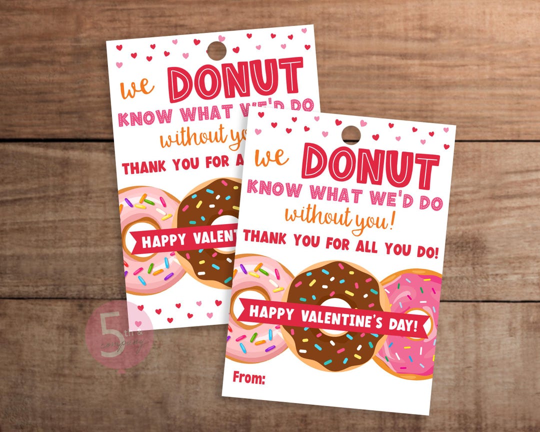 Valentine's Day Donut Gift Tag Printable for Teachers Coworkers Staff ...