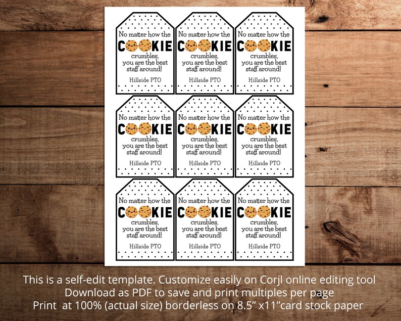 Cookie Gift Tag Printable | Teacher, Staff, Employee, Nurse ...