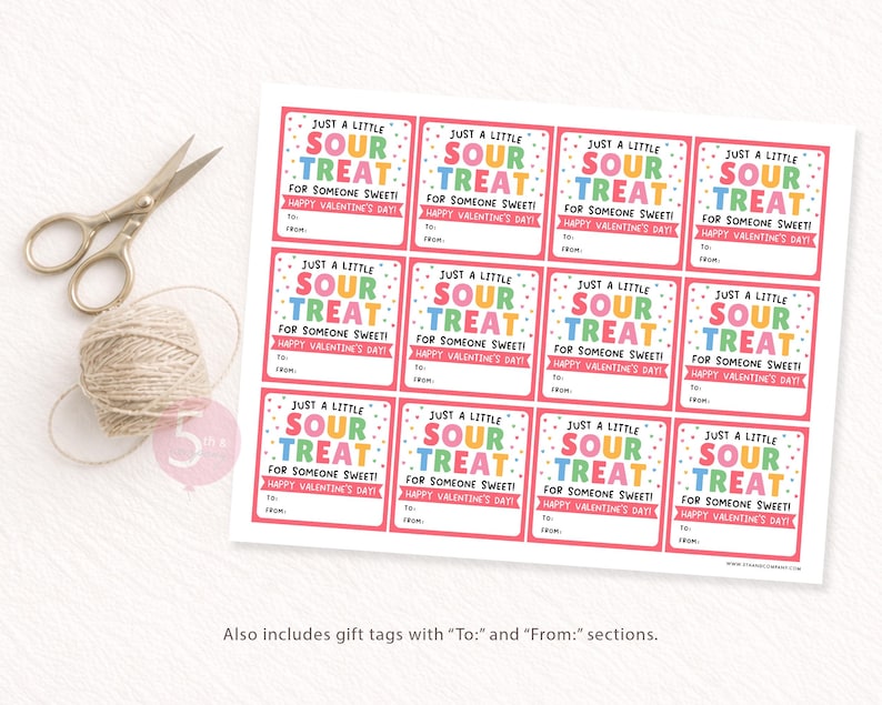 Sour Gummy Valentine's Day Candy Gift Tag Printable Kids Classroom ...