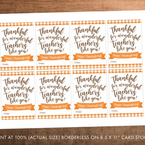 Teacher Appreciation Thanksgiving Thank You Gift Tag Printable Digital ...