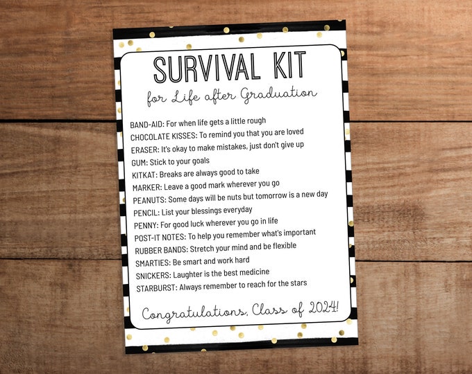 EDITABLE School Leaver's Survival Kit Card, Fun Novelty Gift, Unique ...