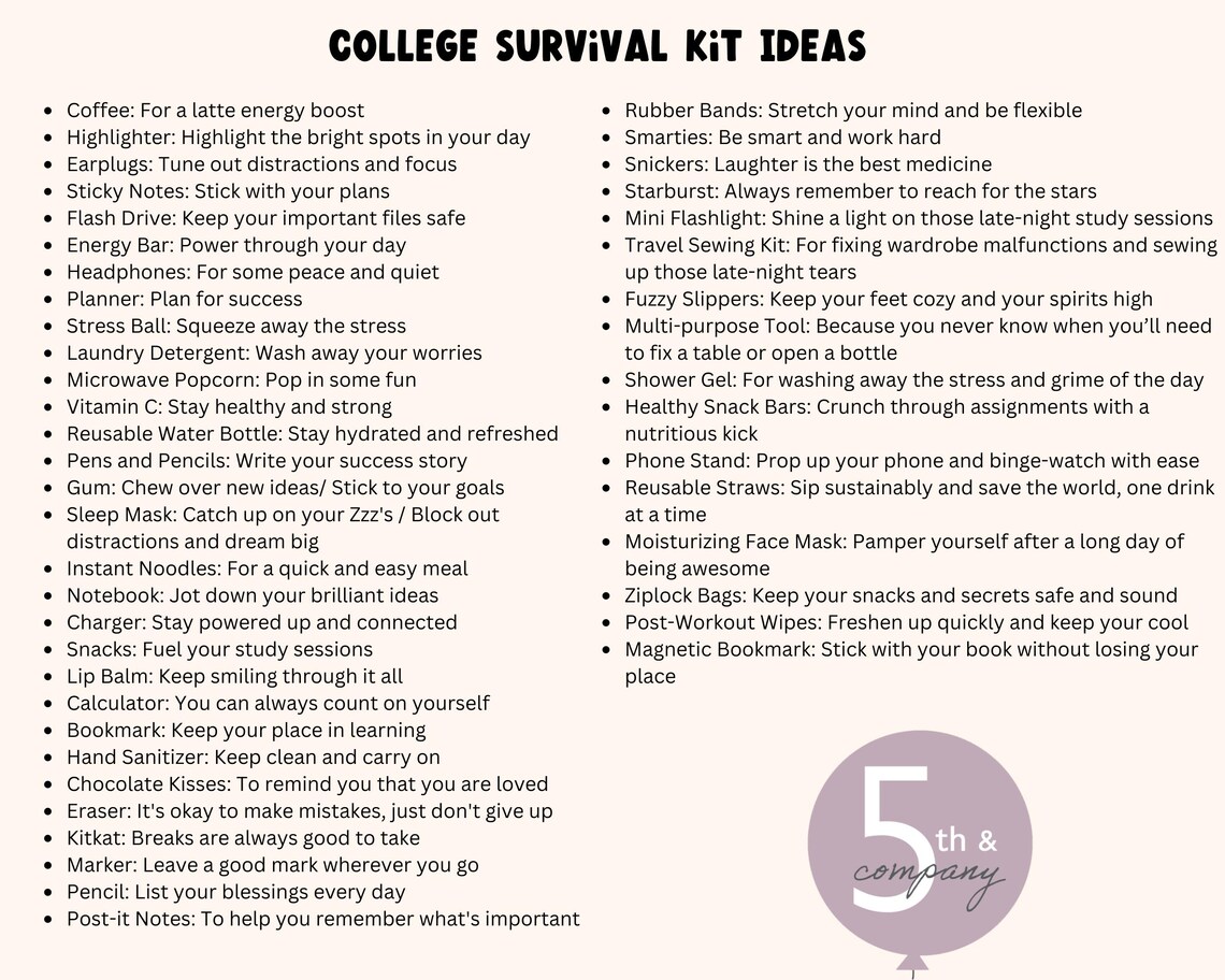College Survival Kit Printable Care Package Gift Basket Label High ...