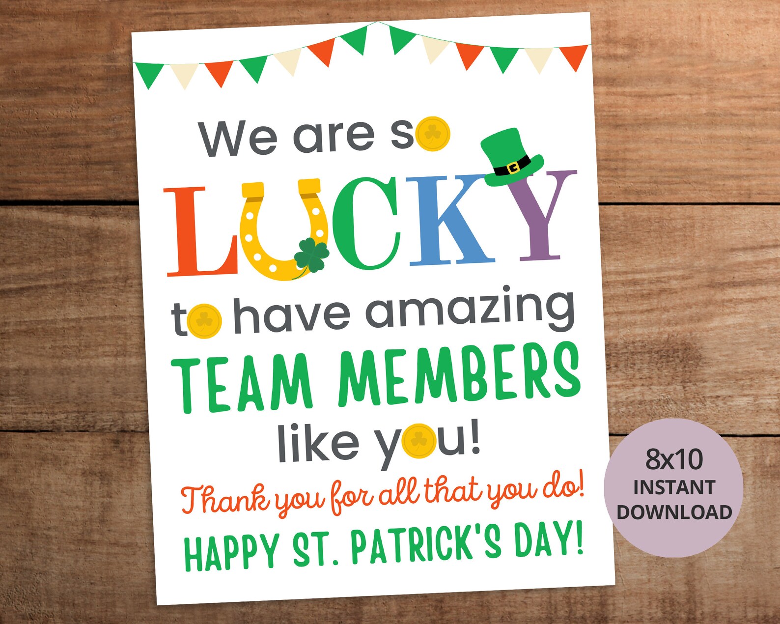 St. Patrick's Day Thank You Sign Printable for Staff - Etsy