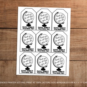 World Teachers’ Day Gift Tag Printable Black and White Thank You Label ...