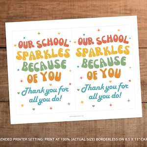 5x7" School Custodian Appreciation Flat Card Printable Our School ...