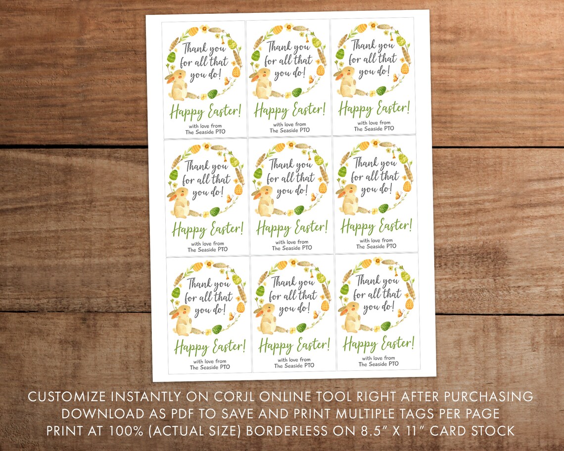 Editable Easter Thank You Gift Tag Printable for Teacher Nurse | Etsy