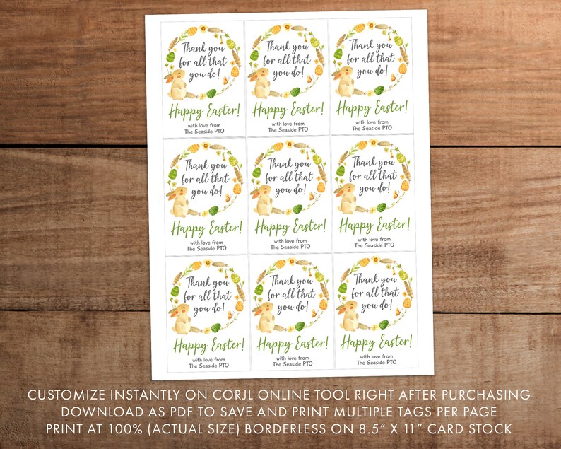 Editable Easter Thank You Gift Tag Printable for Teacher Nurse Staff ...