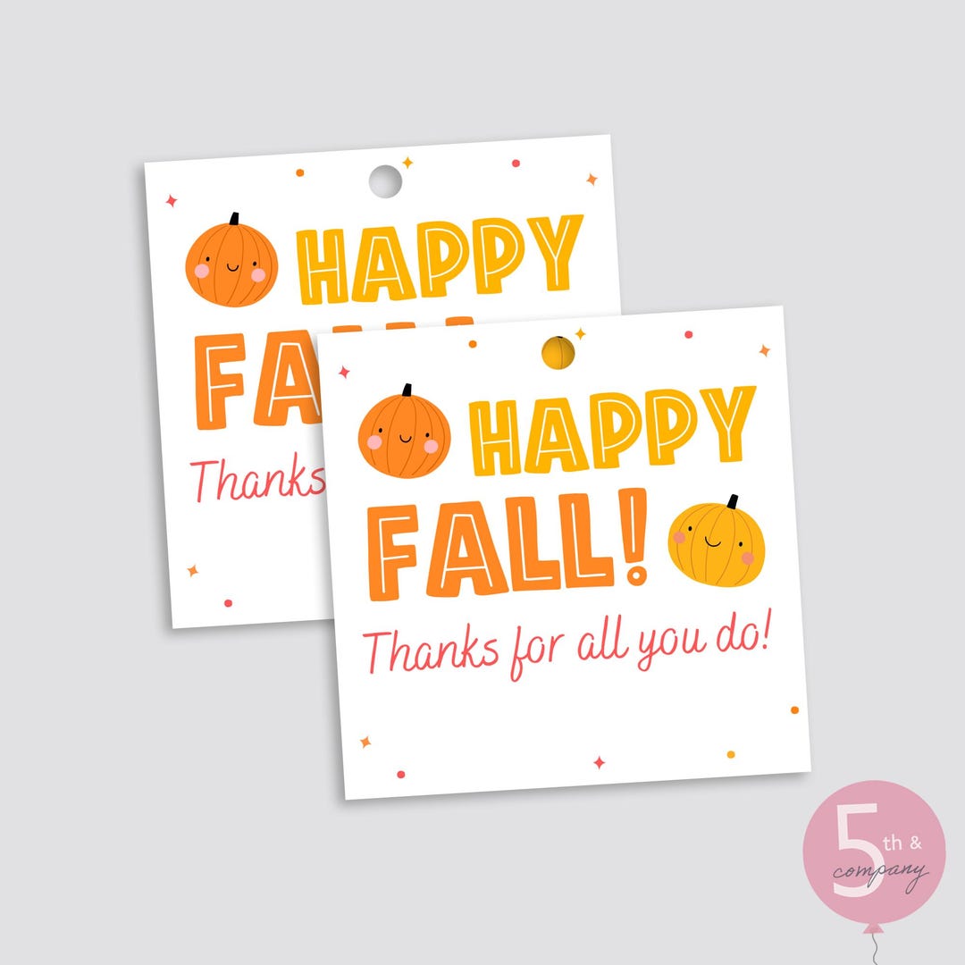Happy Fall Gift Tags Teacher & Staff Appreciation Printable (PDF ...