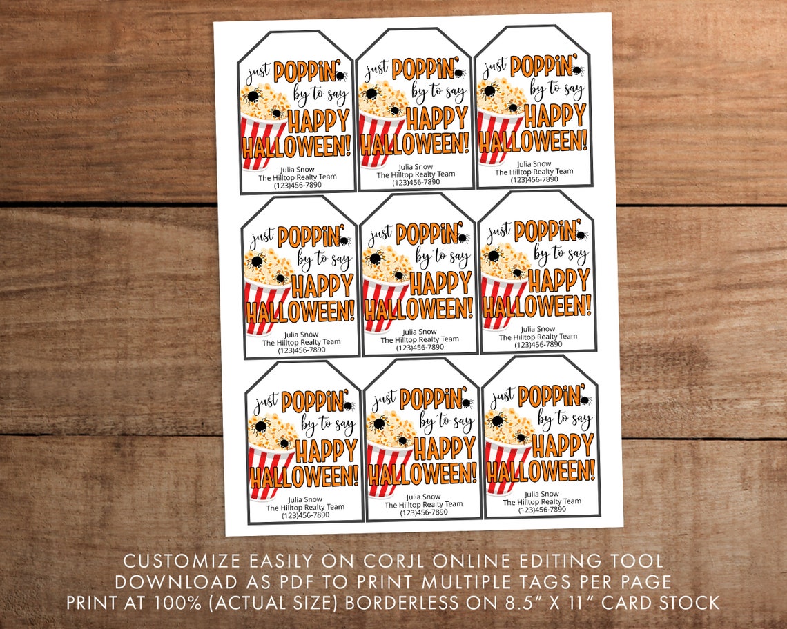 Halloween Popcorn Pun Gift Tag Editable Printable, Digital Download - Etsy