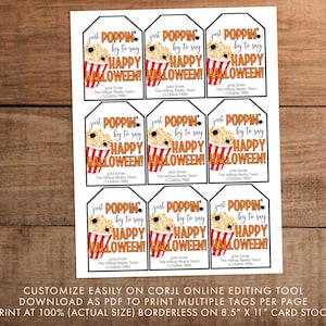 Halloween Popcorn Gift Tag: Editable Printable (digital Download) - Etsy